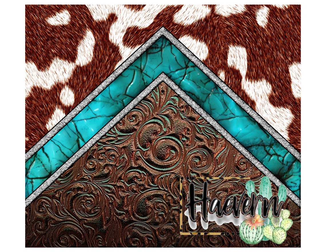 Cowhide Turquoise Printed Leather 20oz Insulated Tumbler - Etsy