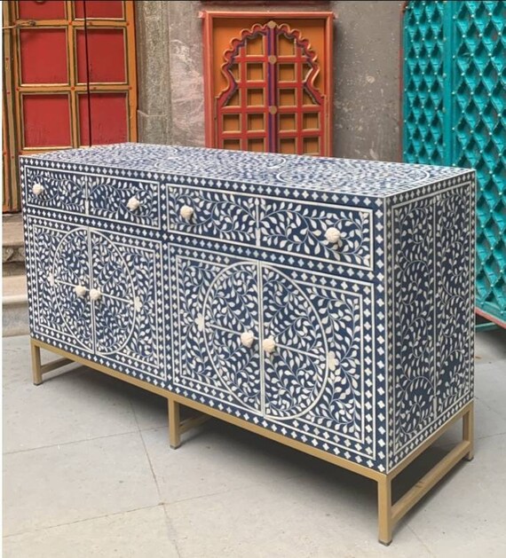 Bone Inlay Buffet Navy Bone Inlay Chest Bone Inlay Cabinet - Etsy