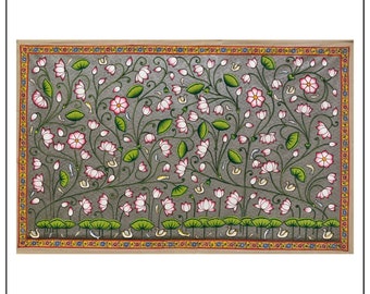 Pichwai Painting of Kamal Talai Lotus Pink Color Hand Painted on Cloth ...