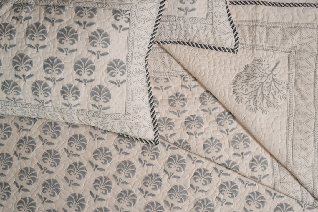 Hand Block Printed Cotton Quilted Bedcover + Comforter. - Etsy