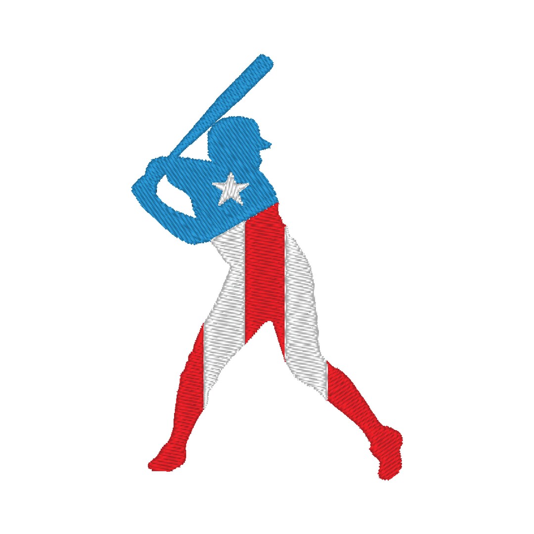 Baseball Player Silhouette Puerto Rico Flag Embroidery Design PES & DST ...