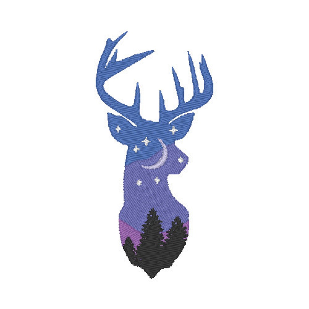 Deer, Moon, and Stars in the Night Sky Embroidery Design PES & DST ...
