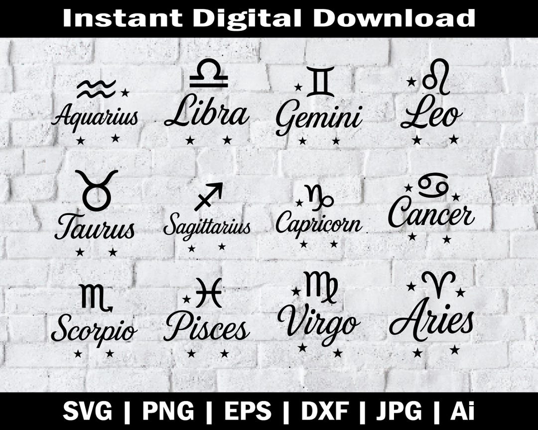 Zodiac Svg Bundle Horoscope Signs SVG Files for Cricut Astrology ...