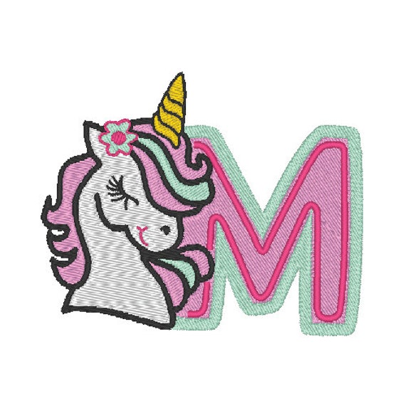 Unicorn Monogram Letter M Embroidery Design PES & DST Digital | Etsy