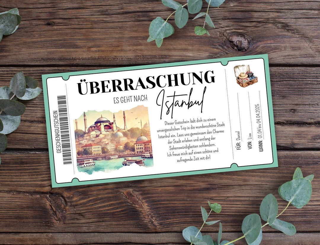 Travel Voucher Istanbul to Print, Gift Voucher Short Break, Gift ...