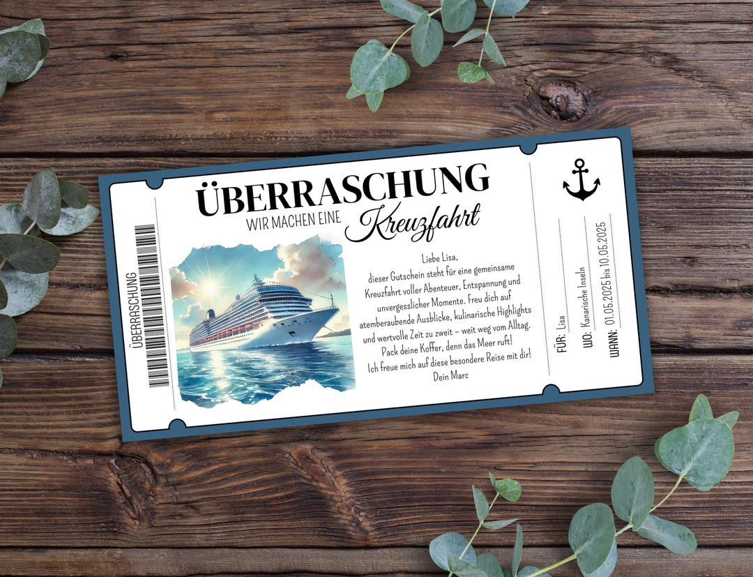 Travel Voucher Cruise to Print, Gift Idea Cruise, Travel Voucher ...