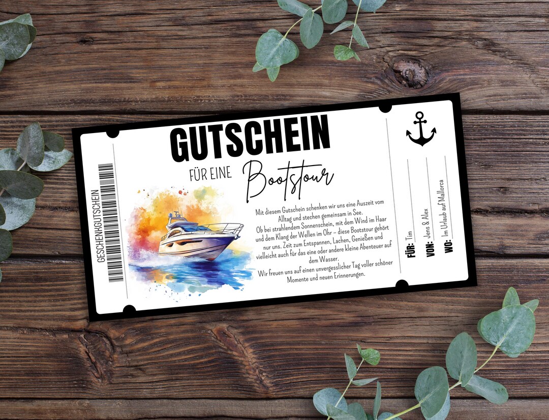Voucher Boat Tour to Print, Gift Idea Excursion Ship, Voucher Excursion ...