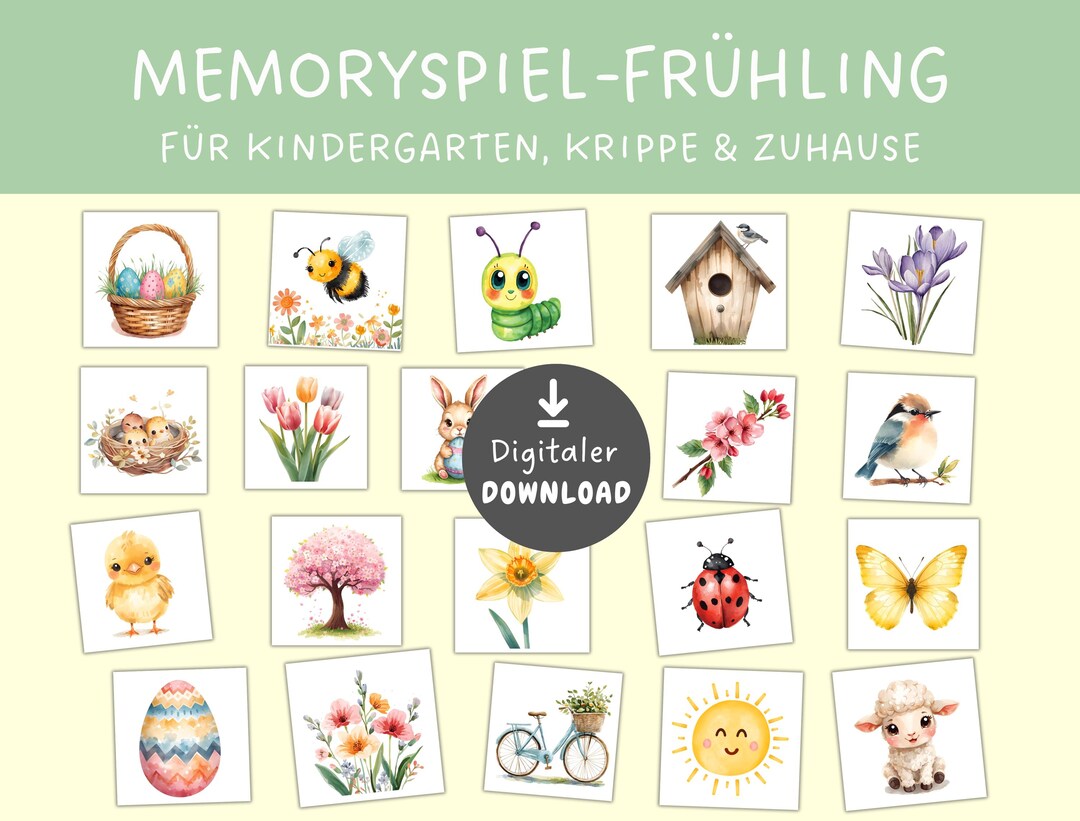 Spring Memory Game, Printable Memory Game, Memory Game Download, Memory ...