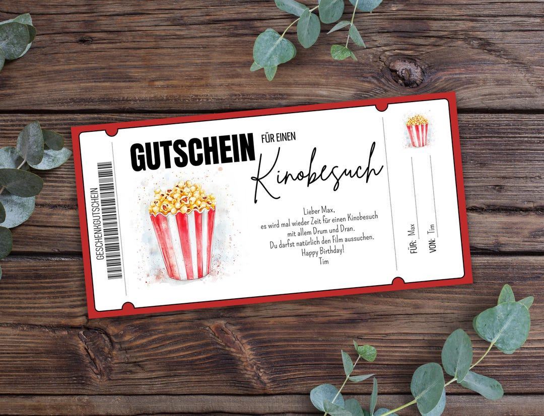 Voucher Cinema, Ticket Cinema, Gift Voucher Template, Personalized ...