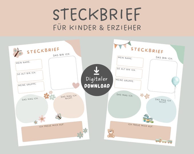 2 Steckbriefe für Erzieher | Steckbrief Kita | Vorlage Erzieherinnen ...