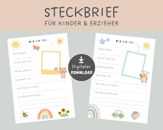 2 Steckbriefe für Erzieher | Steckbrief Kita | Vorlage Erzieherinnen ...