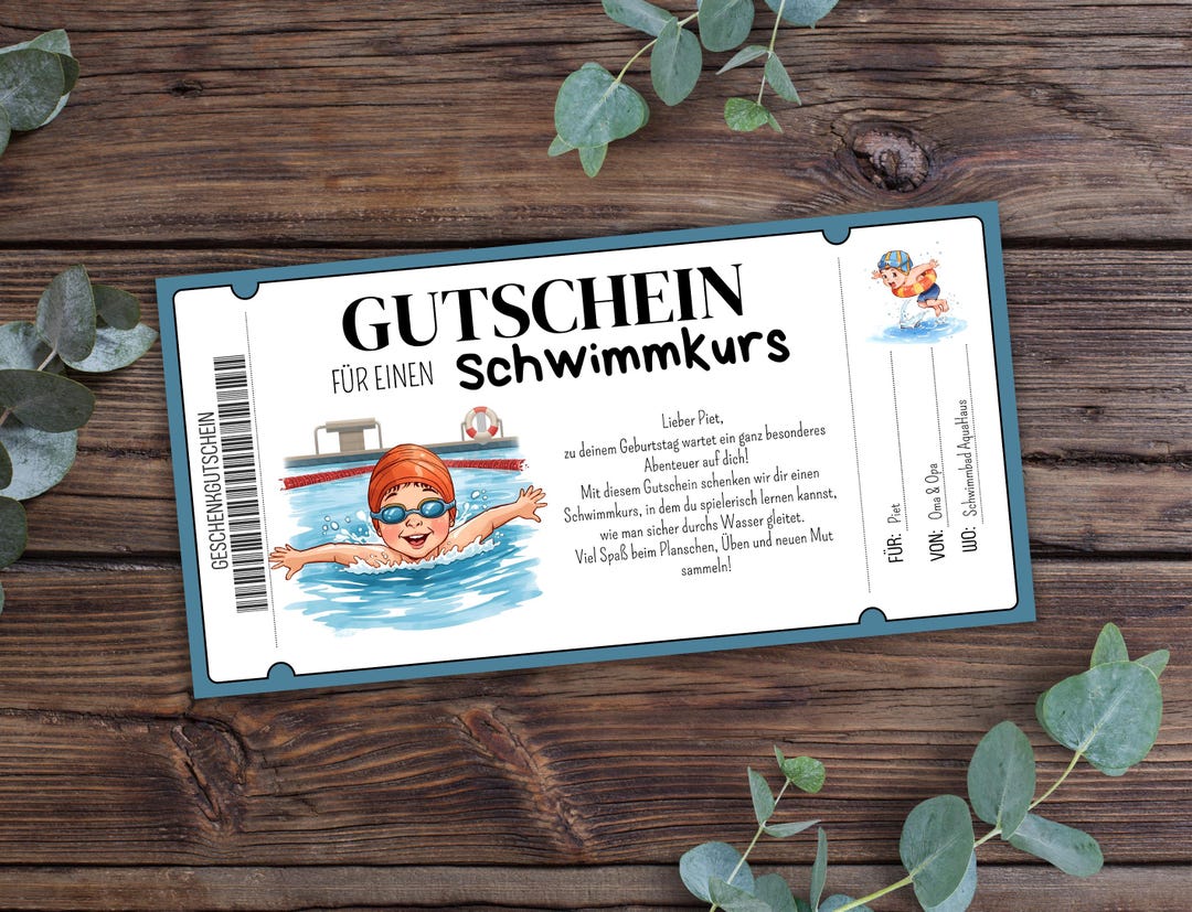 Printable Swimming Course Voucher, Swimming Course Gift Voucher, Learn ...
