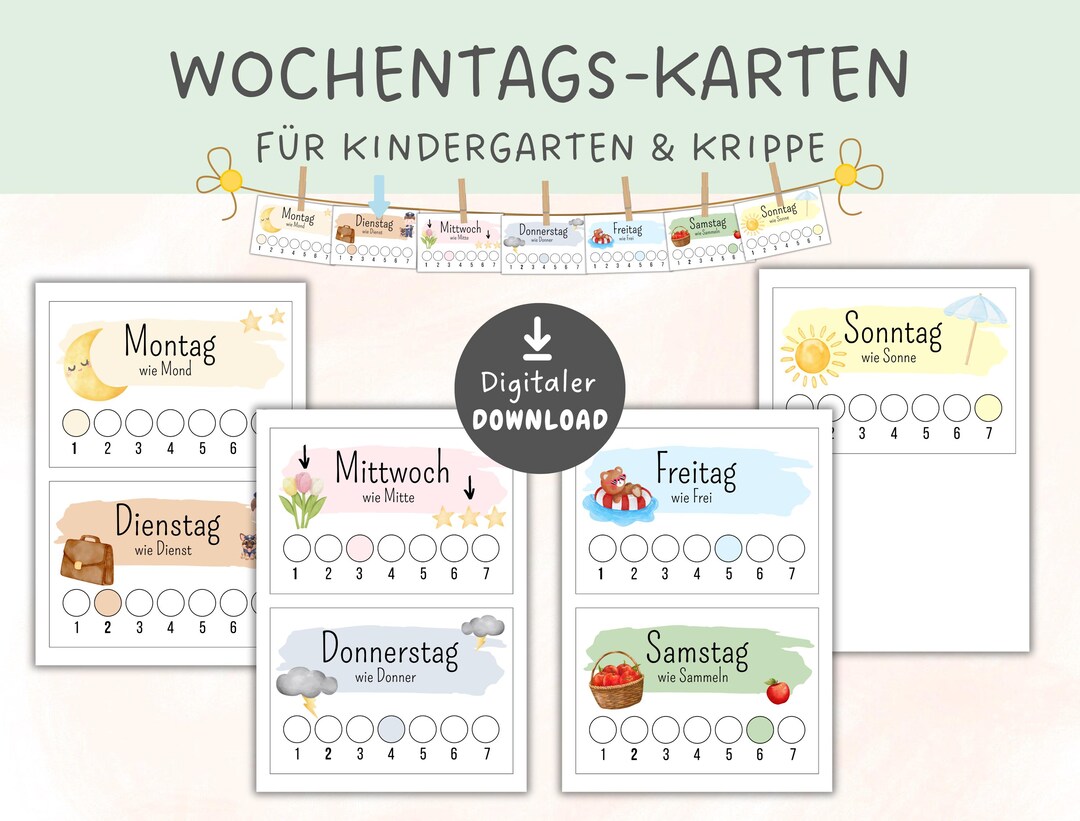 Weekday Cards for Daycare & Crèche - PDF Template, Weekly Schedule ...