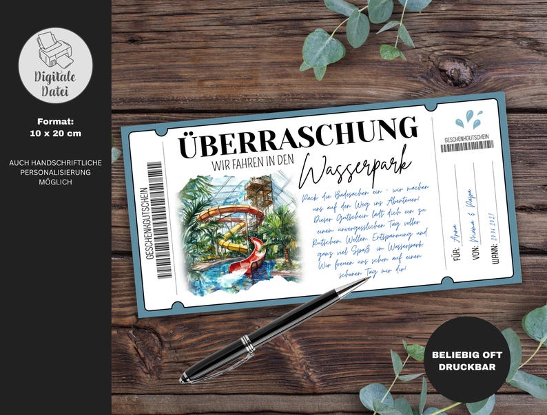Printable Water Park Voucher, Swimming Pool Gift Voucher, Adventure ...