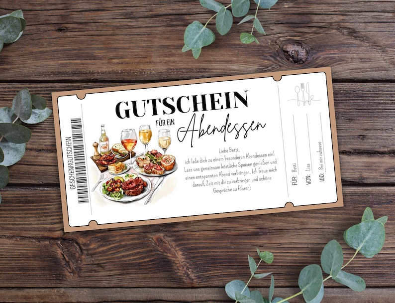 Gutschein Abendessen zum Ausdrucken, Gutschein Essen gehen ...