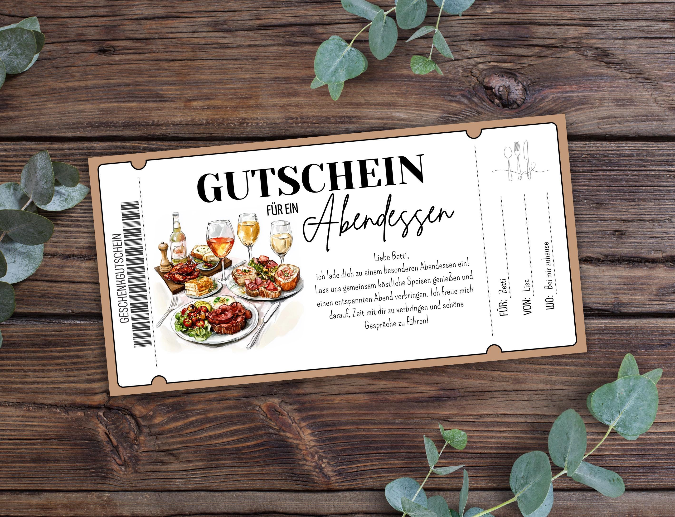 Gutschein Abendessen zum Ausdrucken, Gutschein Essen gehen ...