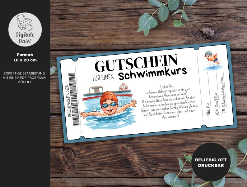 Printable Swimming Course Voucher, Swimming Course Gift Voucher, Learn ...
