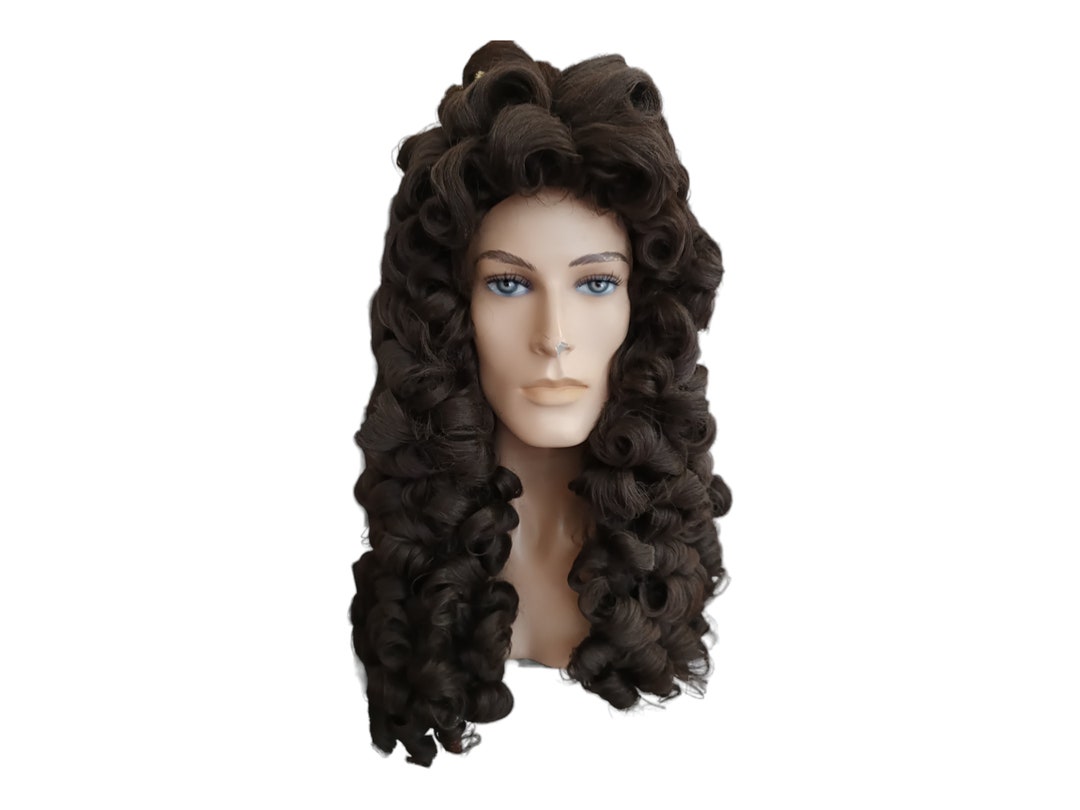 Colonial Gentleman's Curly Brown Wig - Authentic 18th Century Powdered ...