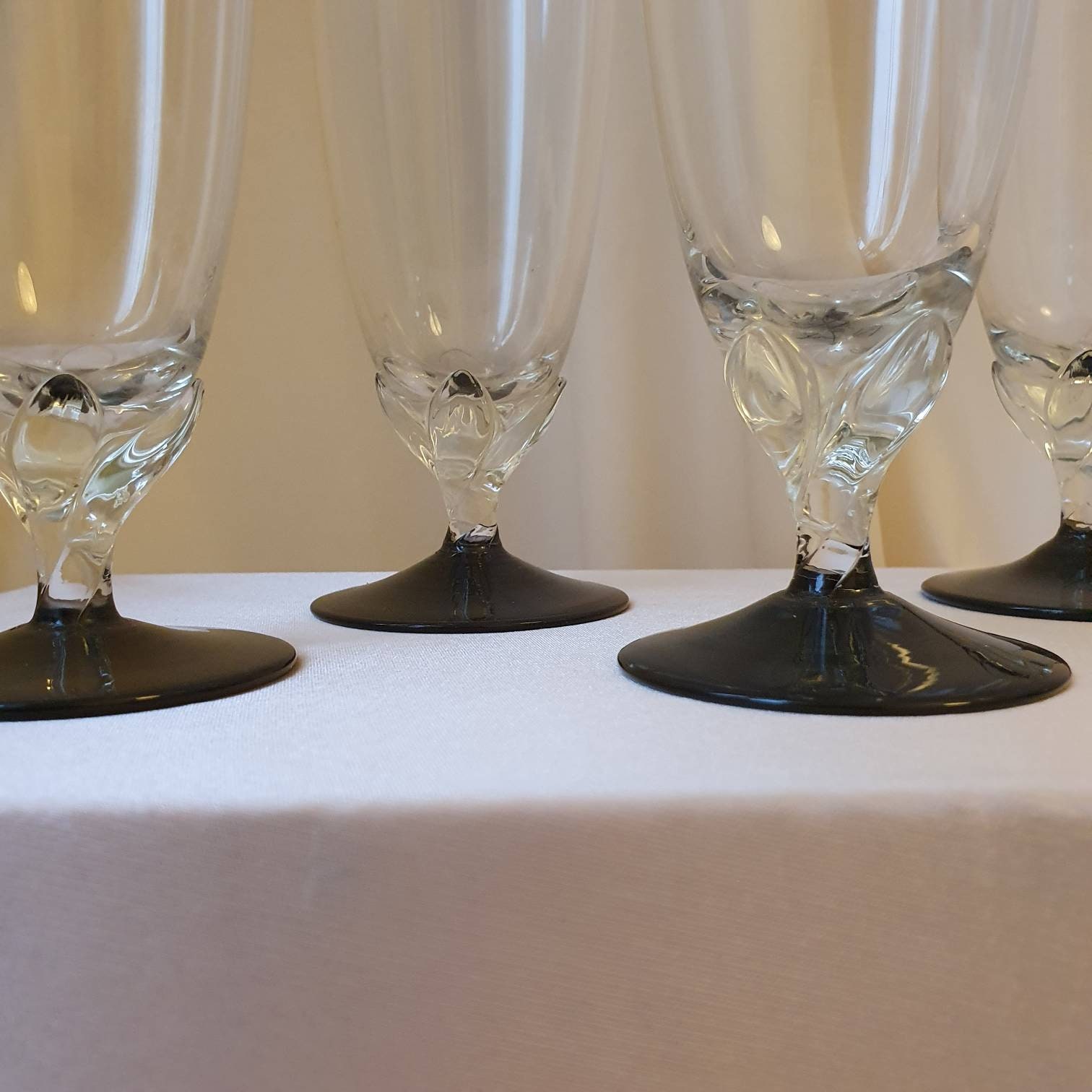 Art Deco Tall Pilsner Cocktail Glasses Glossy Black Base Glass - Etsy