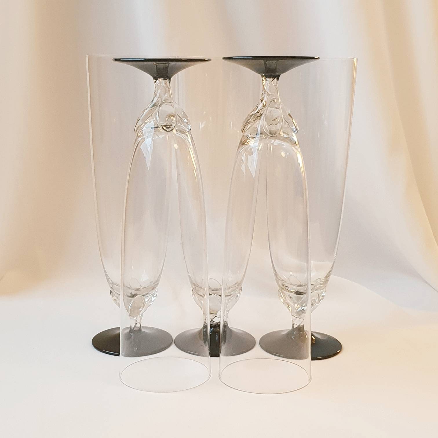 Art Deco Tall Pilsner Cocktail Glasses Glossy Black Base Glass - Etsy