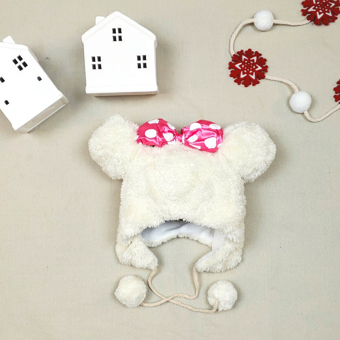 Minnie Mouse Winter Hat: Pink Polka Dot Bow, Ear Flaps - Etsy