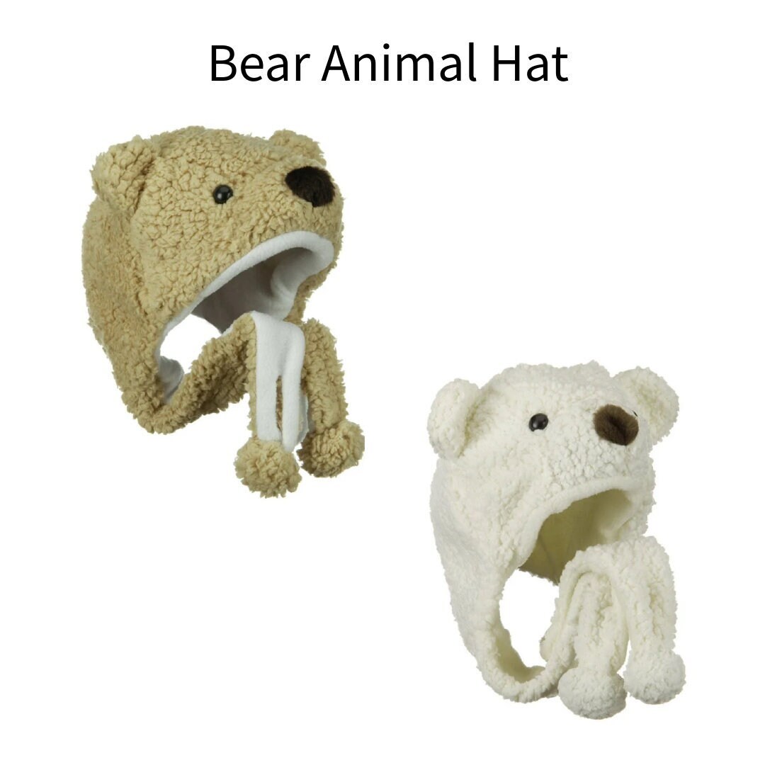 Bear Plush Animal Hat/ Winter Ski Hat Beanie Aviator Style/winter Hat ...