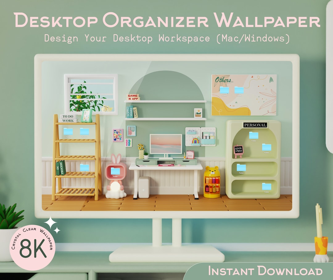 3D 8K HD Desktop Organizer Wallpaper Design Your Pastel Workspace on ...