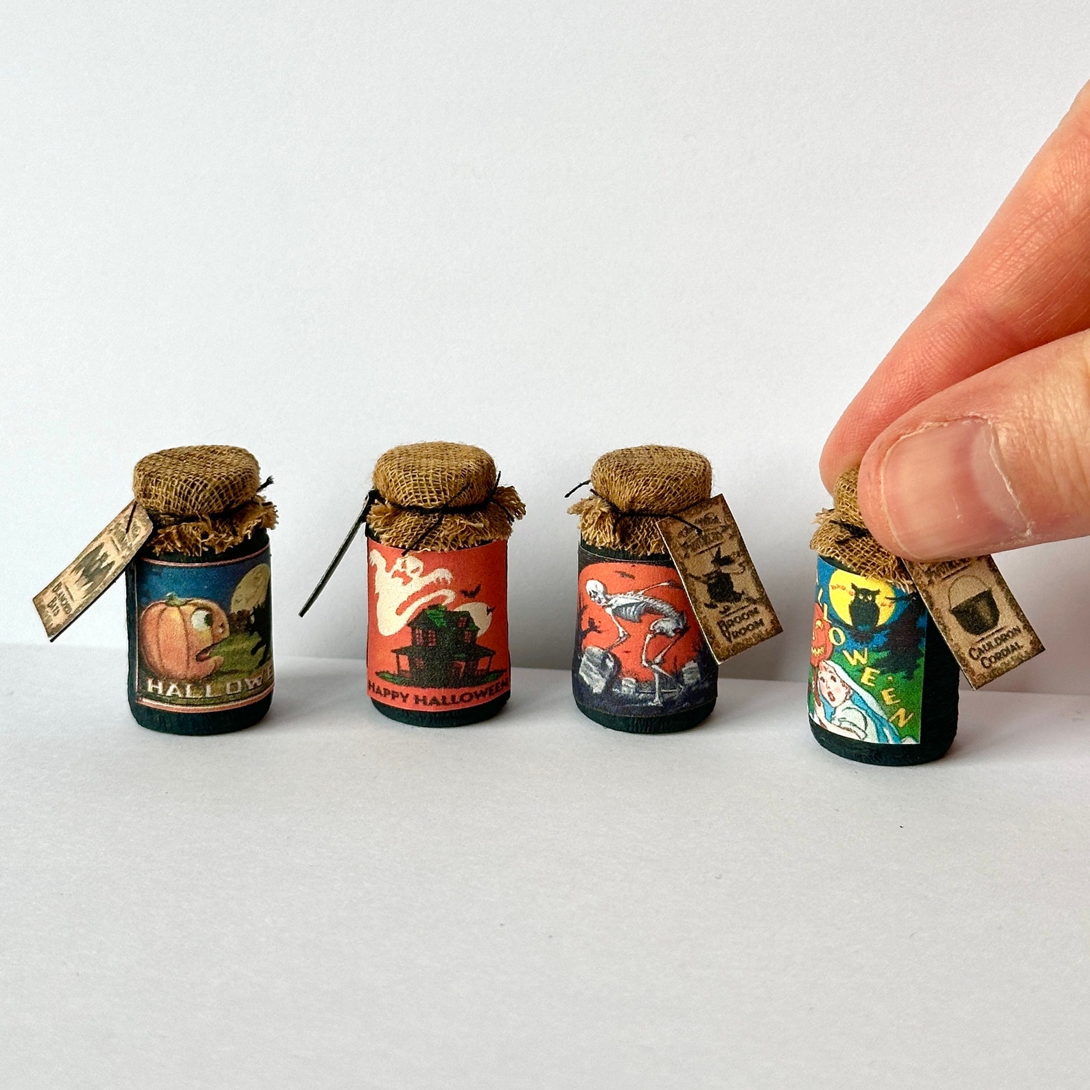 Set of 4 Halloween Potion Jars, 1/12th Scale Dollshouse Miniatures ...