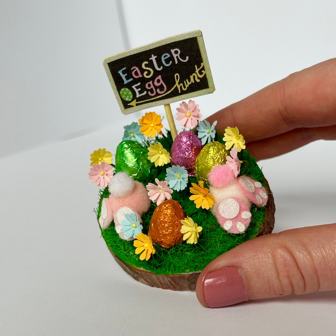 Miniature Easter Egg Hunt Patch With Bunnies. 1:12 Scale Handmade ...