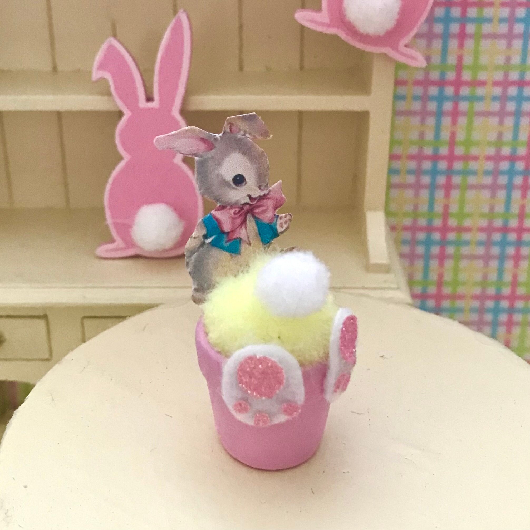 Miniature Bunny in Pot With Spring Sign, 1:12 Scale Dollshouse ...