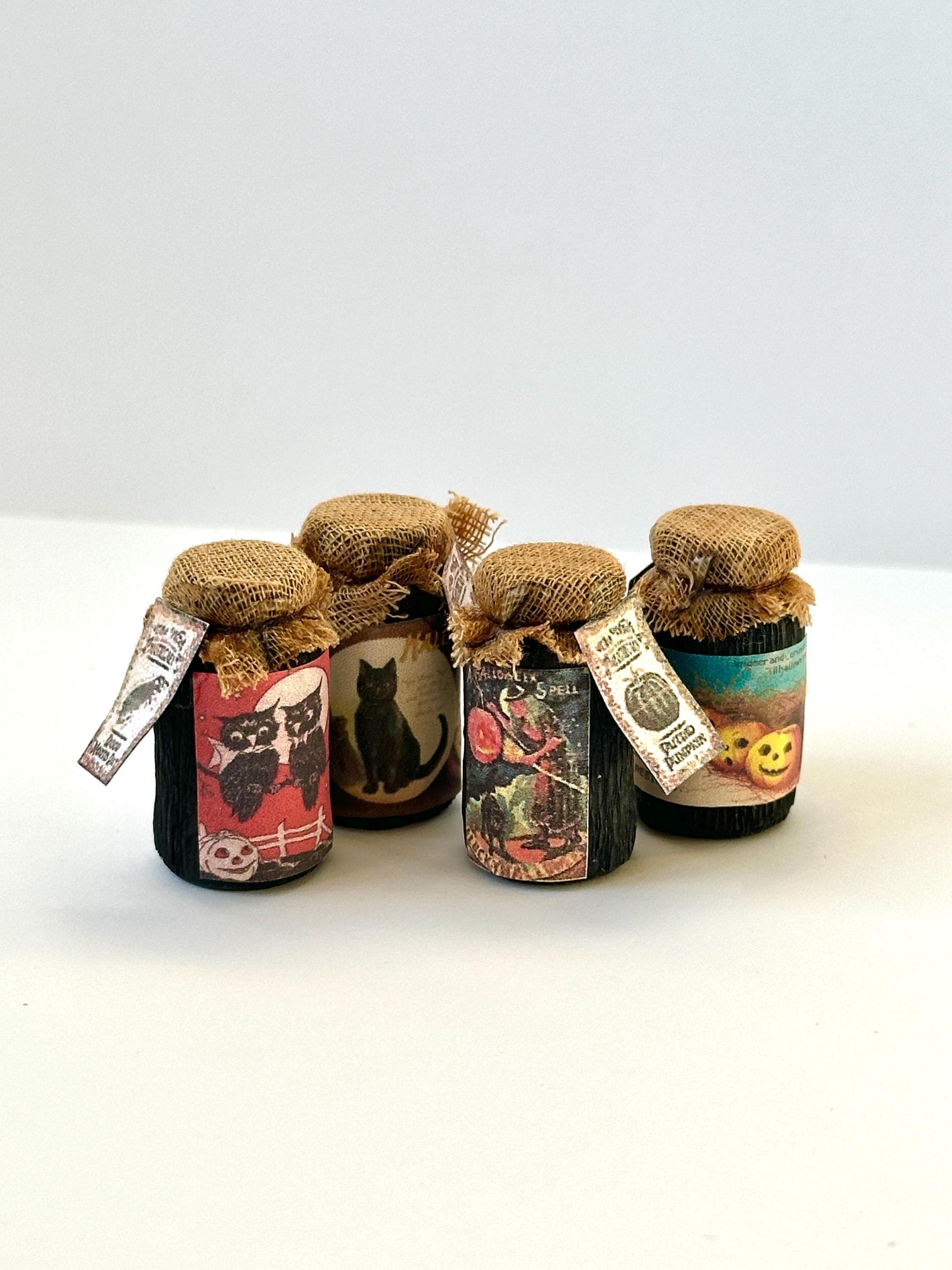 Miniature Set of 4 Primitive Potion Jars, 1:12th Scale Spooky ...
