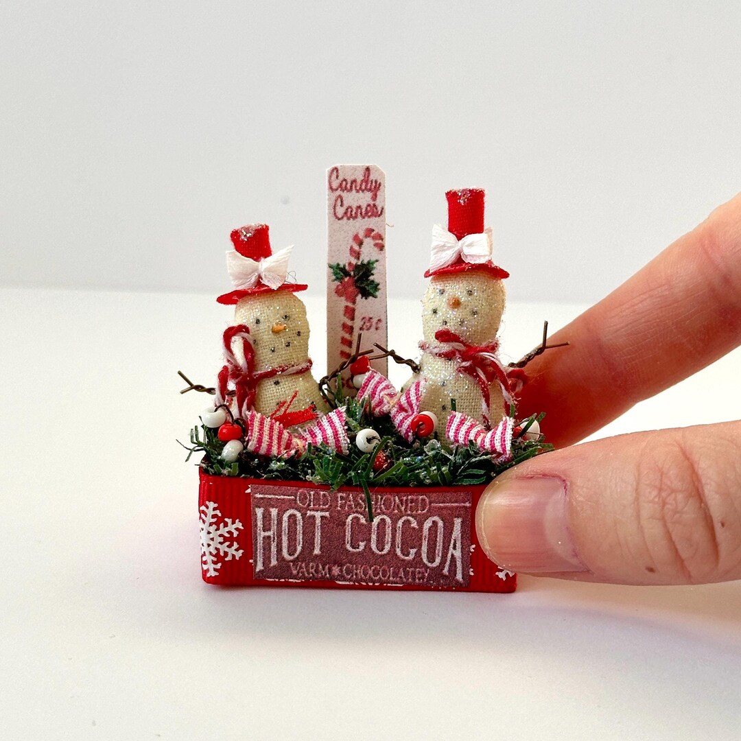 1:12 Christmas Hot Cocoa Box With Snowmen, 1/12th Scale Dollshouse ...