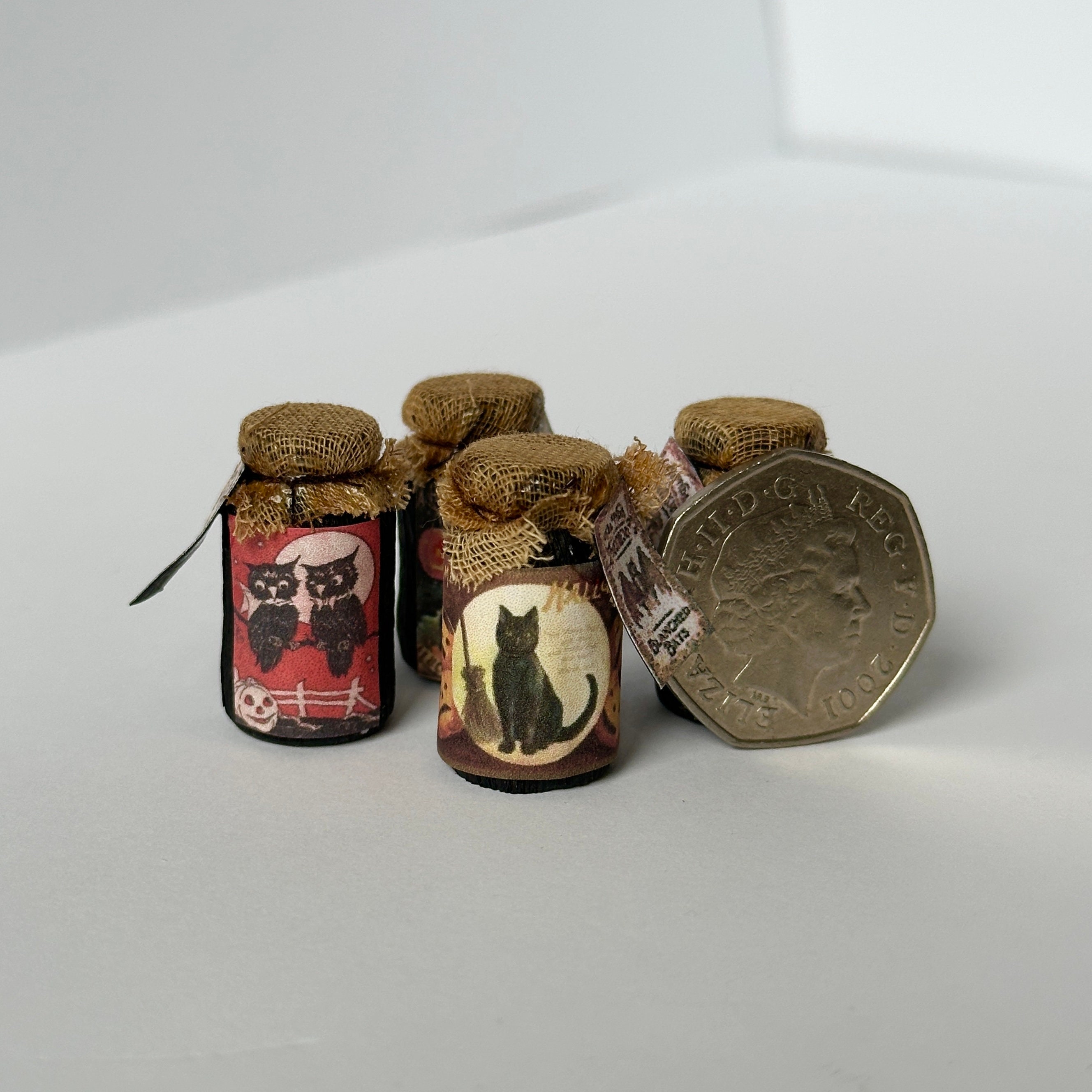 Miniature Set of 4 Primitive Potion Jars, 1:12th Scale Spooky ...