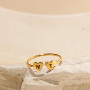 Double Heart Ring * Double Initials Ring * Two Initials Ring in ...