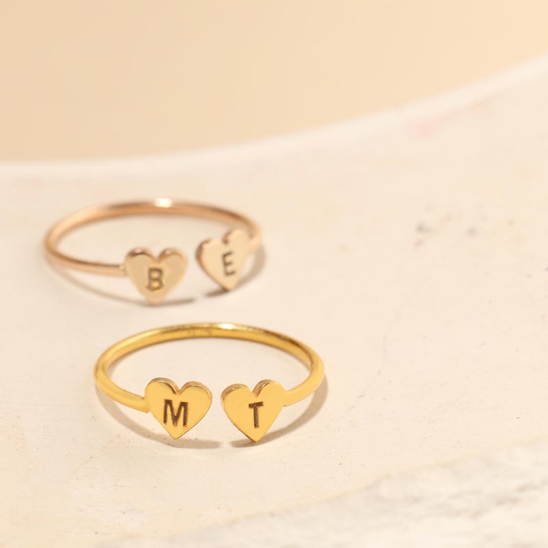 Initial Heart Ring - Etsy