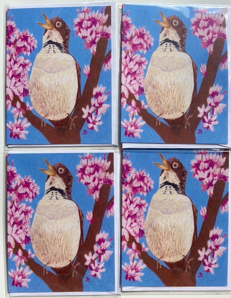 4 Note Cards of My Colored Pencil Drawing Make a Joyful Noise, (bird ...