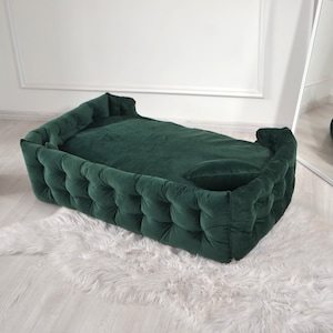 Handmade Green Velvet Dog Bed: Elevated Plush Pet Bed - Etsy