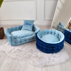 Blue Dog Couch Bed and Cats Handmade With Personalization - Etsy