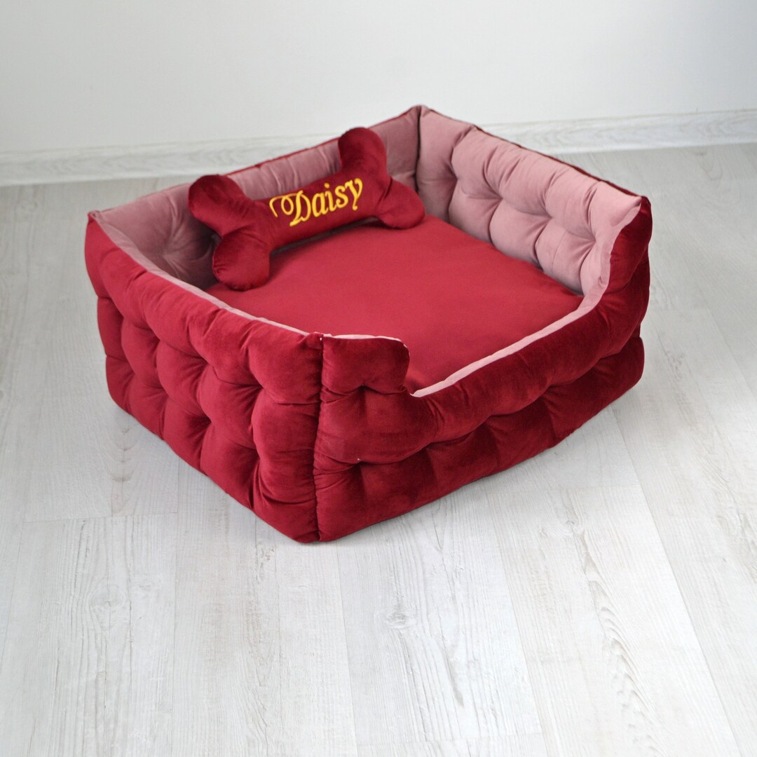 Orthopedic Red Dog Beds for Medium Dogs Embroidered With Your Pet's ...