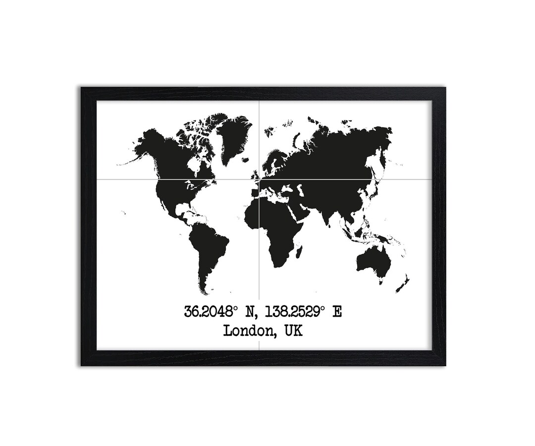 Personalized - World Map - Coordinates - Print - Etsy
