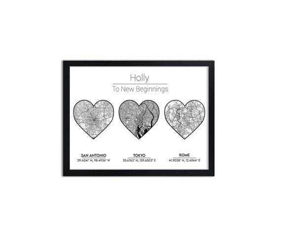 Personalised Love Heart Map Print - Etsy UK