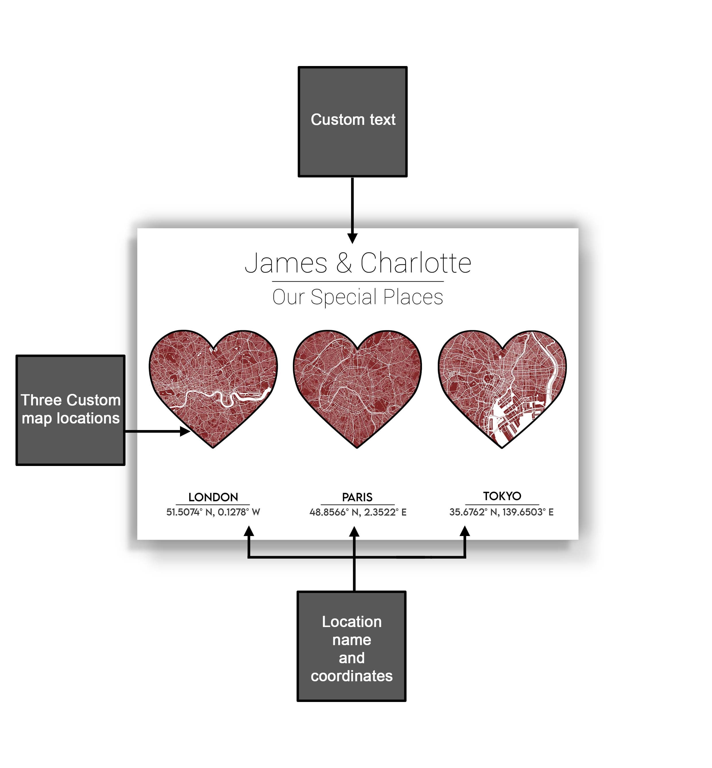 Personalised Love Heart Map Print - Etsy UK