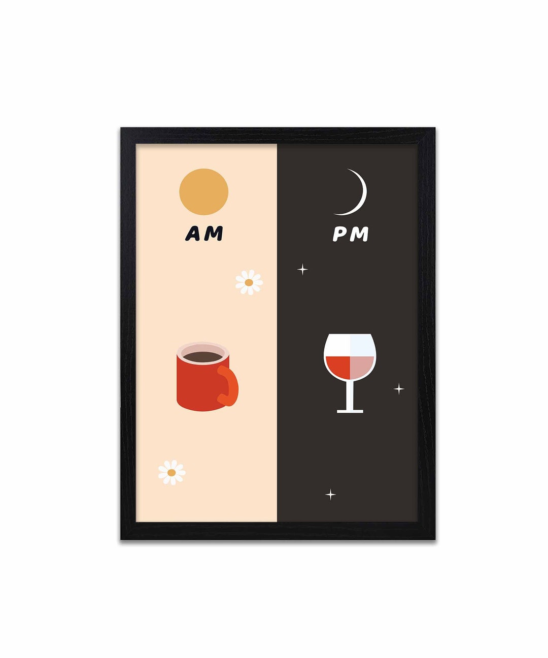 Am, PM - Coffee and Wine - Print - Etsy