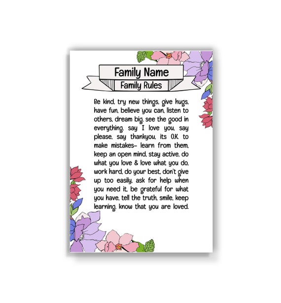 Custom Family Rules Digital Download | Etsy
