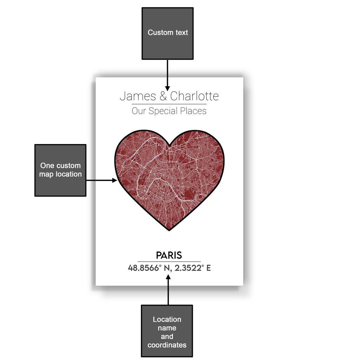 Personalised Love Heart Map Print - Etsy UK