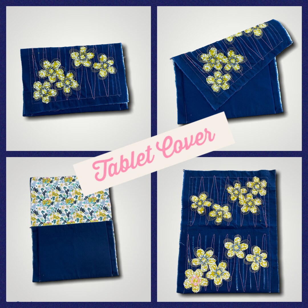 Padded Pocket Tablet Cover With Raw Edge Detail, Floral Cotton Fabric ...