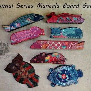 Mancala Fish Vintage Wooden Asian Congkak Kalaha Oware Sungka Board ...