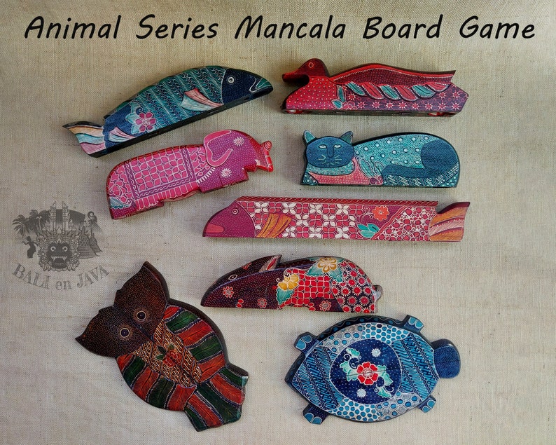 Mancala Fish Vintage Wooden Asian Congkak Kalaha Oware Sungka Board ...