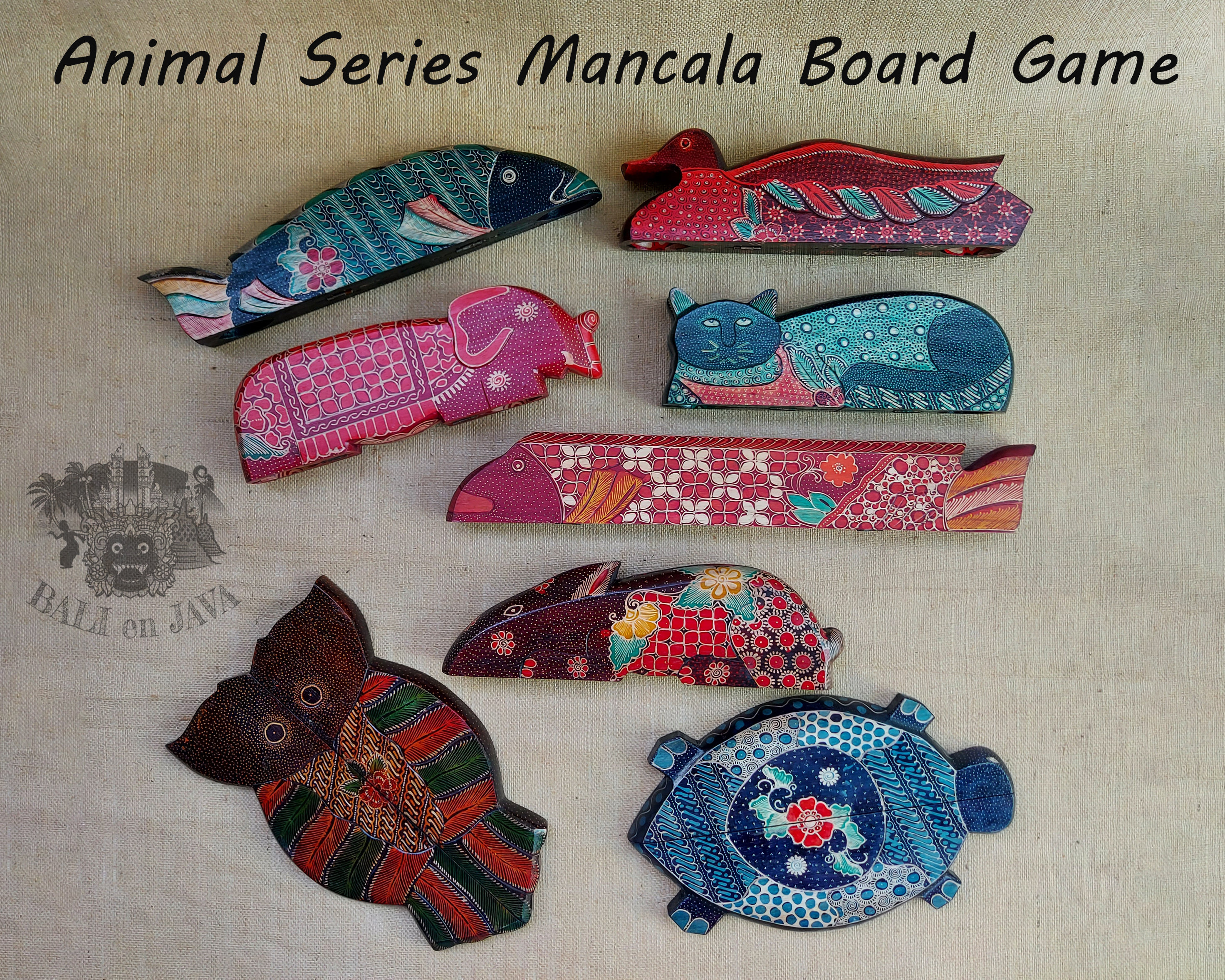 Mancala Fish Vintage Wooden Asian Congkak Kalaha Oware Sungka Board ...