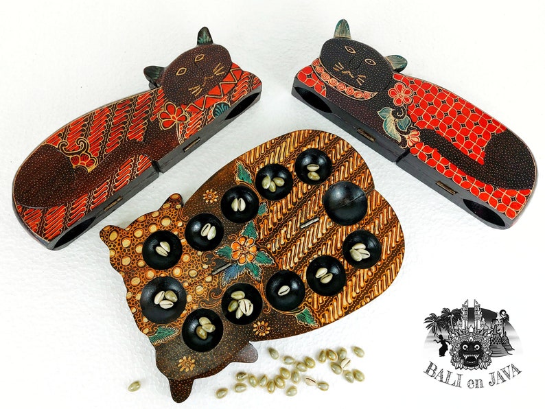 Mancala Cat Vintage Wooden Asian Congkak Kalaha Oware Sungka Board Game ...